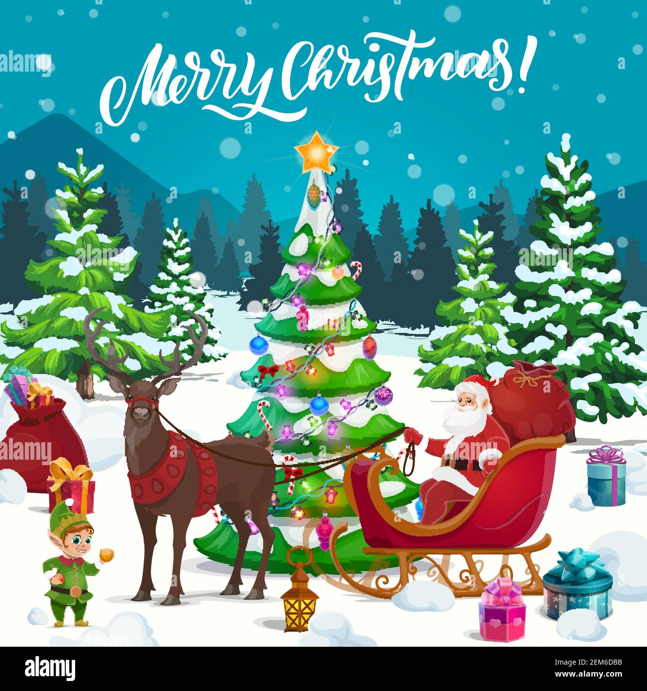 Elfos En El Trineo De Santa