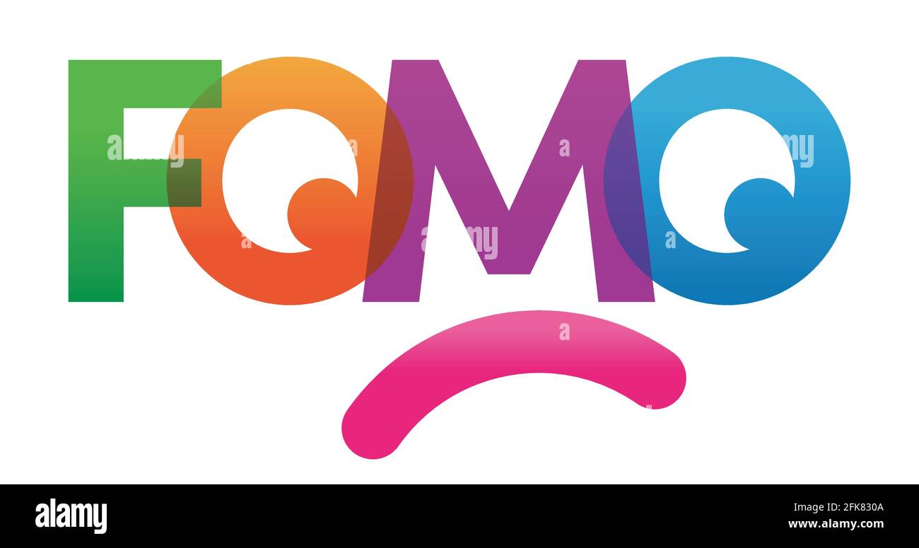 Ilustración de vector de palabra FOMO. Alegría de perderse. Texto de ... Ilustración de vector de palabra FOMO. Alegría de perderse. Texto de ...