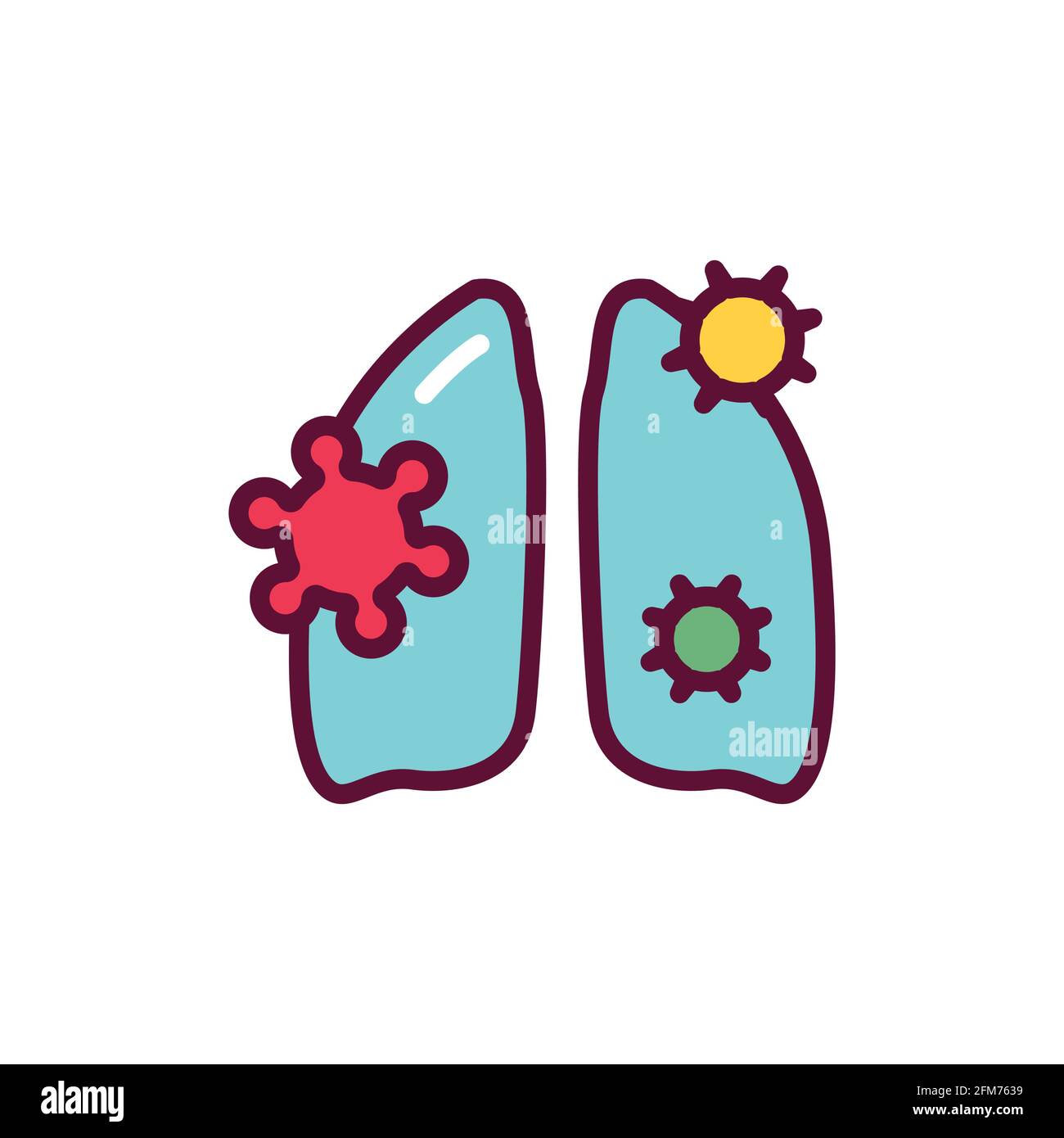 Icono De Línea De Color De Los Pulmones De Enfermedades Infecciosas