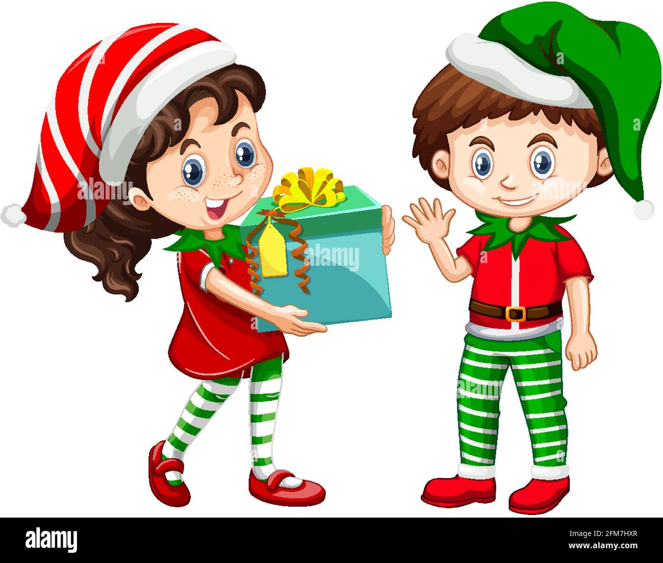 Lindo niño y niña con trajes de Navidad dibujos animados personaje ... Lindo niño y niña con trajes de Navidad dibujos animados personaje ...