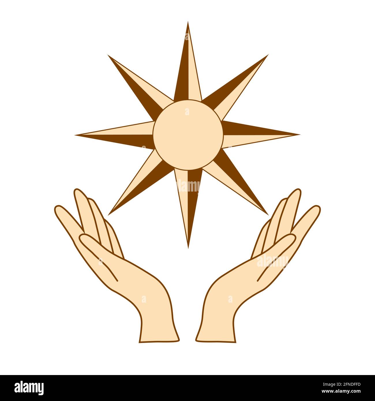 Dibujo Místico Las Manos Humanas Sostienen El Sol Círculo De Una Fase
