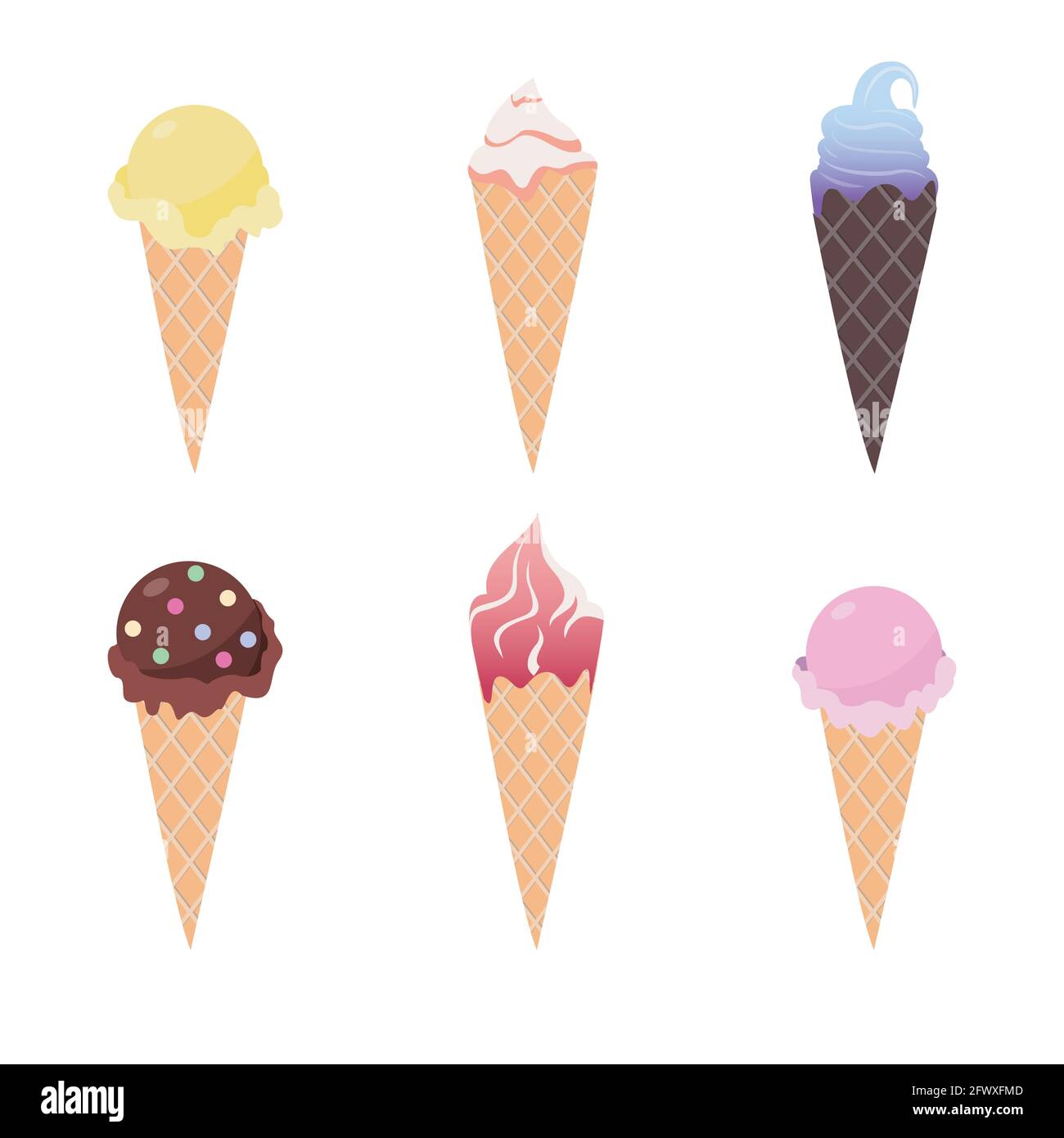 Conjunto De Iconos De Helado Ilustración Vectorial En Diseño Plano Seis