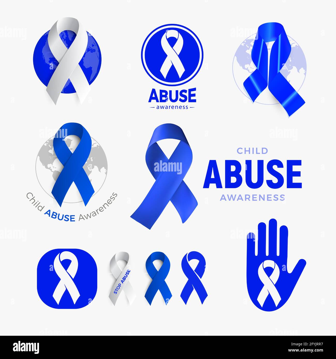 Conjunto De Iconos De Conciencia De Abuso Infantil Colección De Cintas