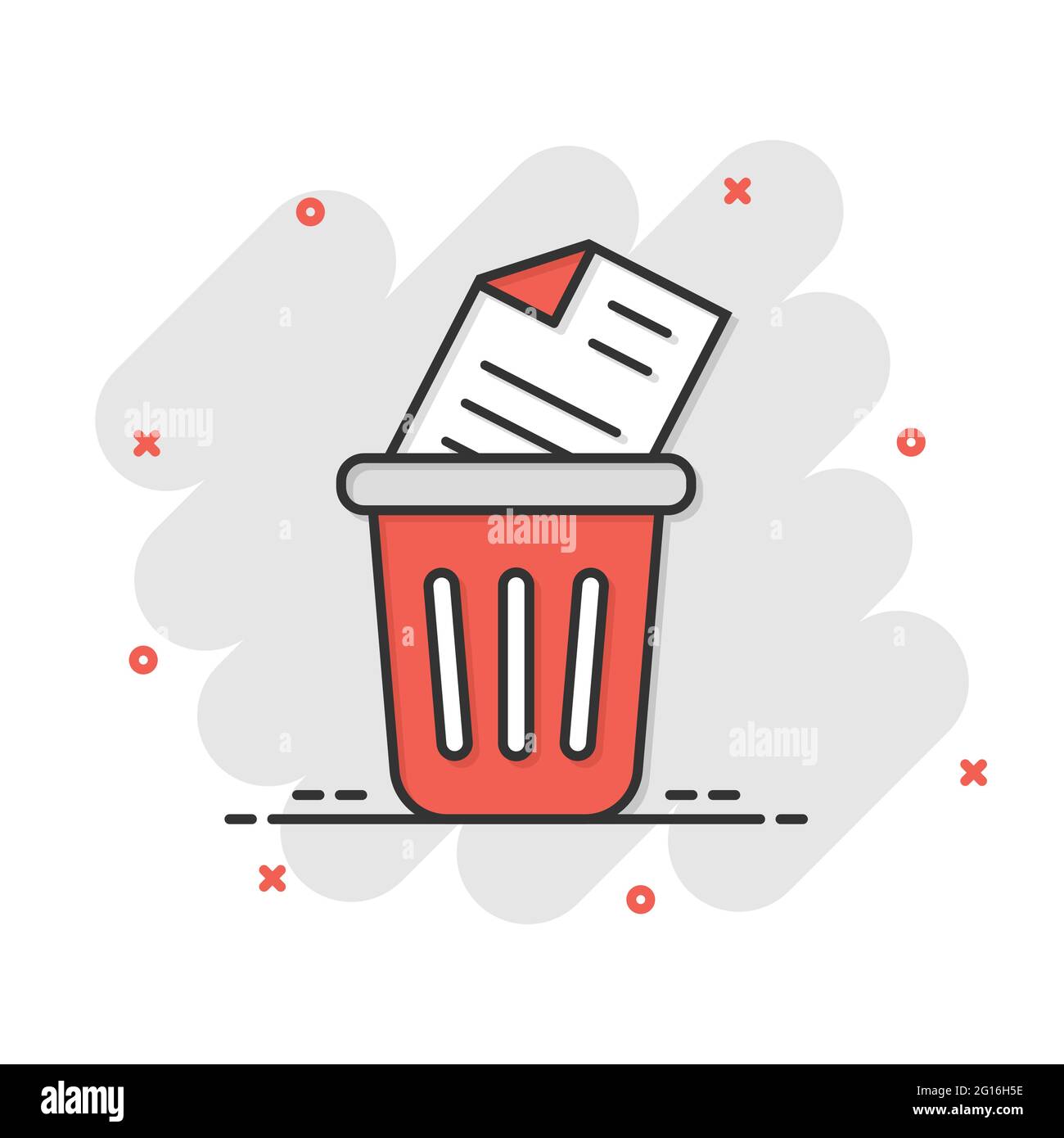 Papelera Con Icono De Documento En Estilo Cómico Papel Reciclar Dibujo