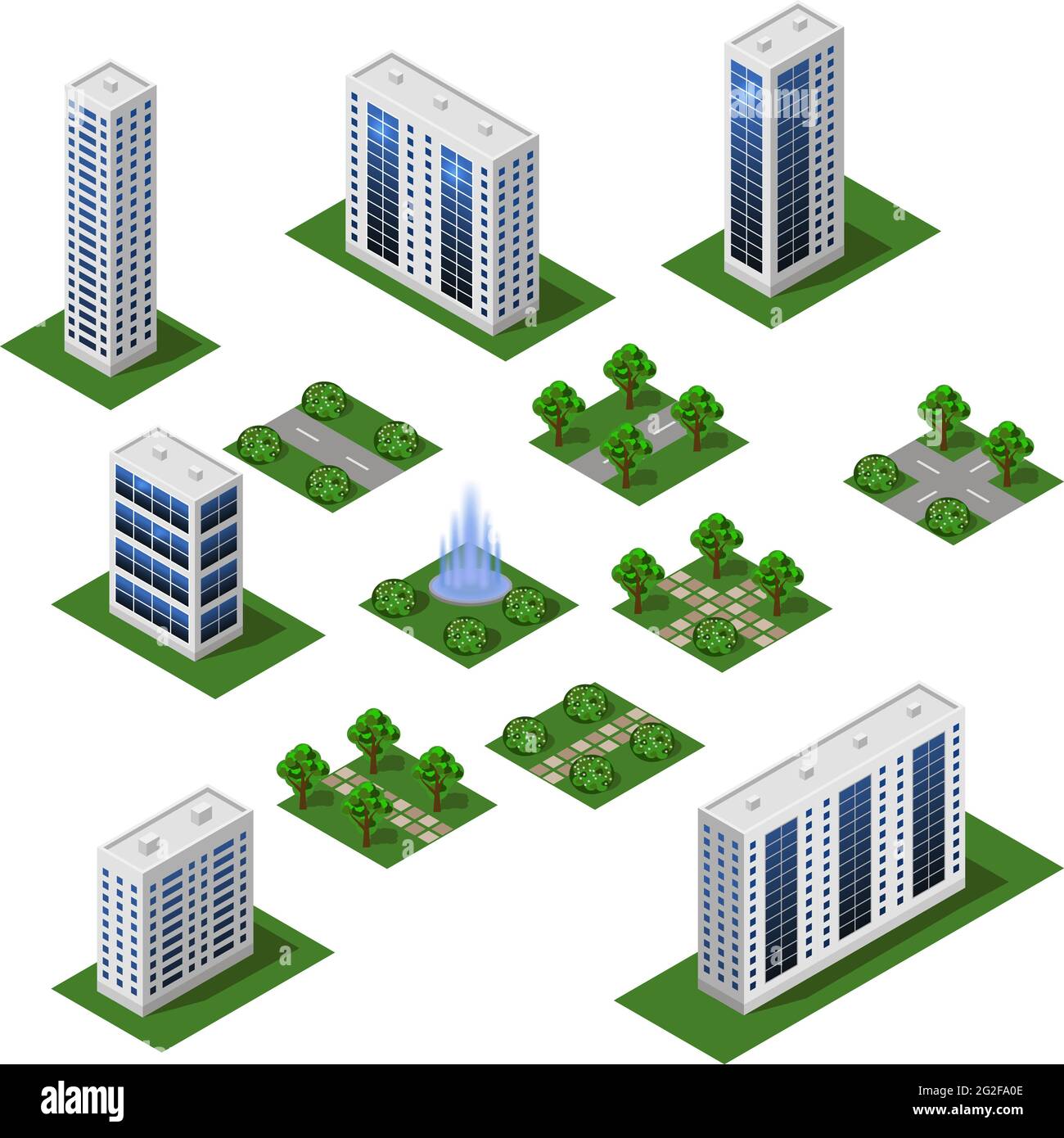 Conjunto Isométrico De Ciudades Paisaje Urbano 3d Elementos Para