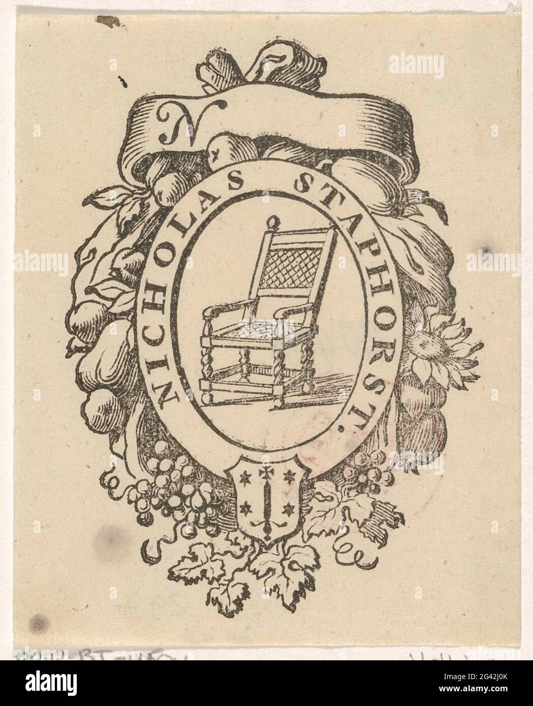 Vignette de Nicholas Staphorst. Una silla en un óvalo con un periférico ...