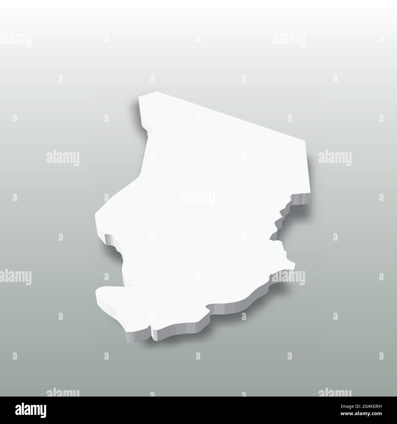 Chad Mapa De Silueta Blanca 3d De La Zona Del País Con Sombra Caída