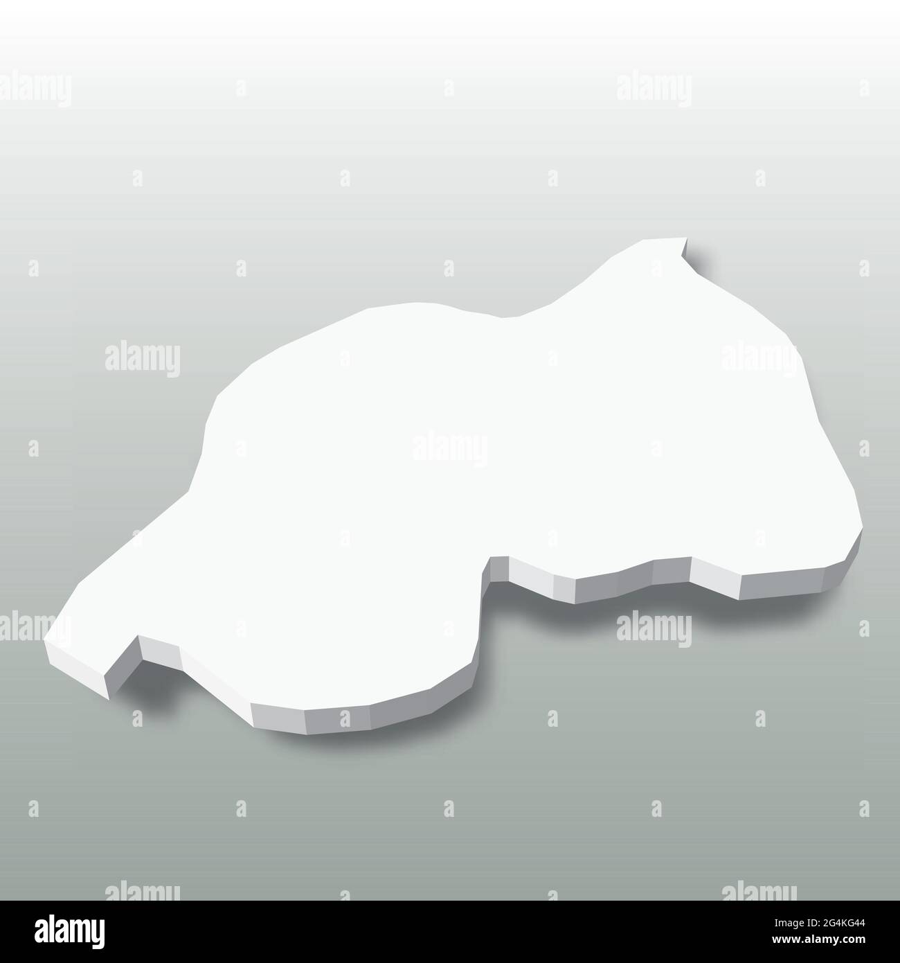 Ruanda Mapa De La Silueta Blanca 3d De La Zona Del País Con Sombra