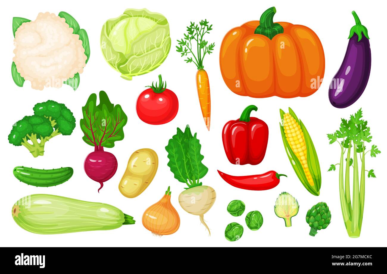 Verduras de dibujos animados. Zanahoria, maíz, pimienta, apio, coliflor ... Verduras de dibujos animados. Zanahoria, maíz, pimienta, apio, coliflor ...