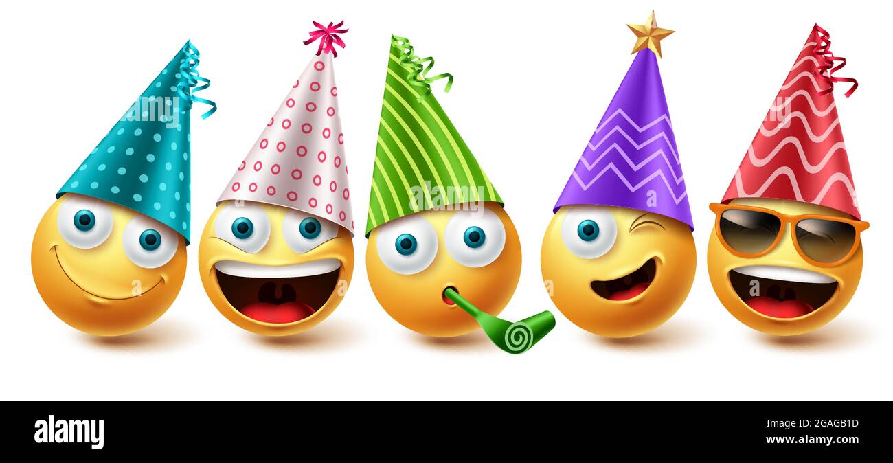 Juego De Vectores Emoji De Cumpleaños Sonriente Colección De Iconos De