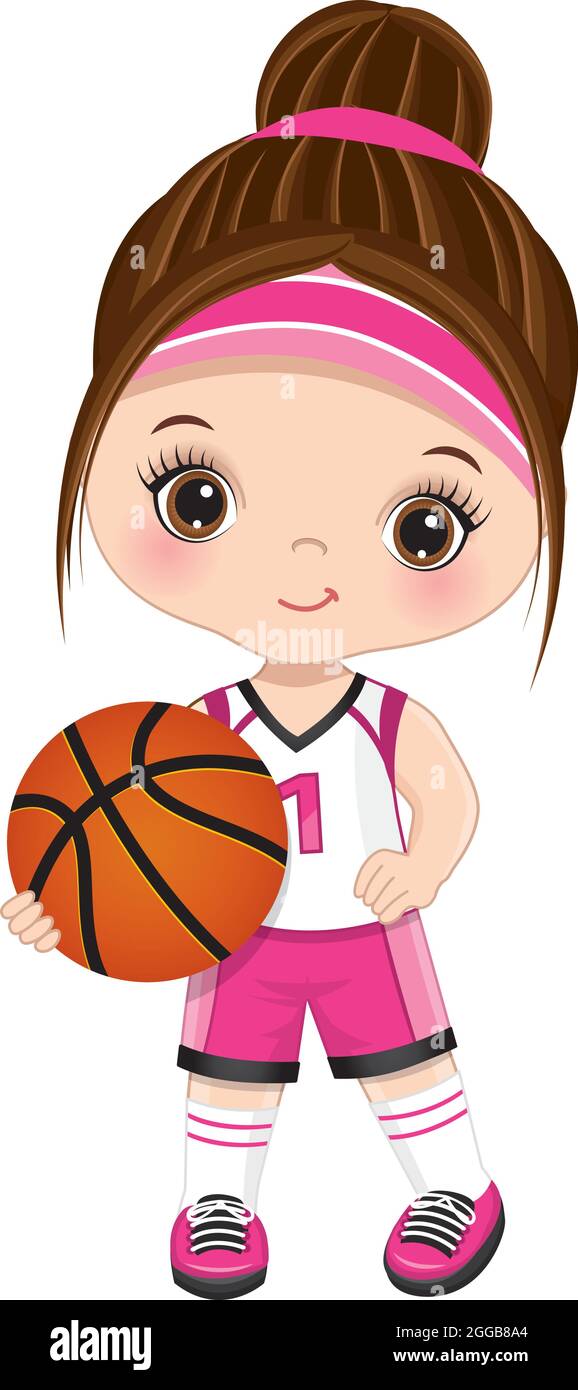 Linda niña jugando al baloncesto. Jugador de baloncesto Vector Little ... Linda niña jugando al baloncesto. Jugador de baloncesto Vector Little ...