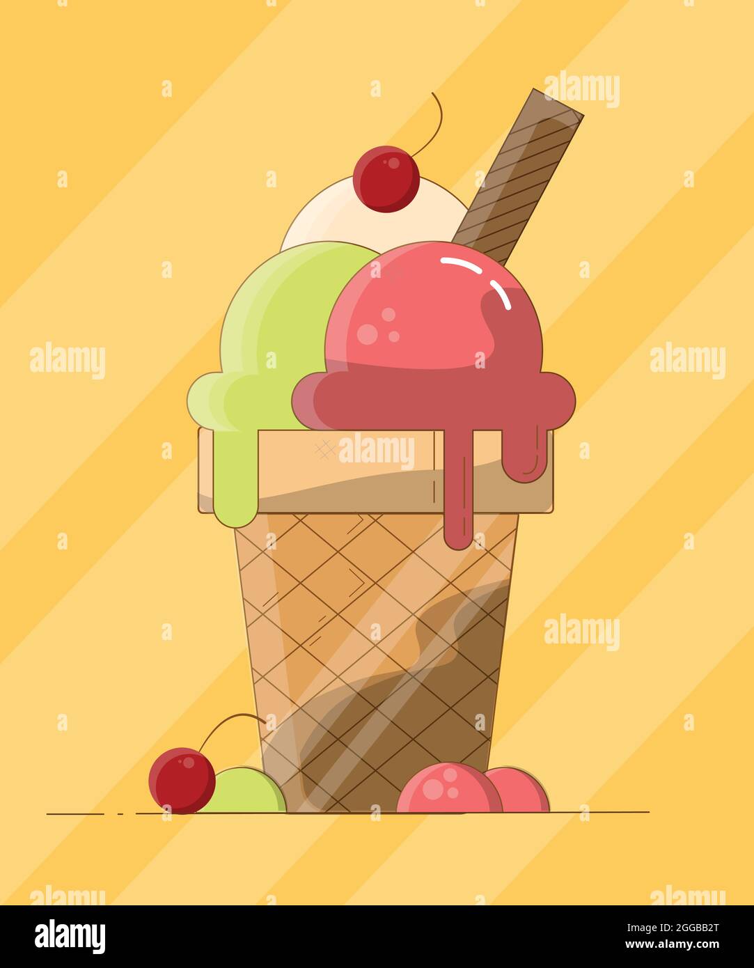 Ilustración Vectorial De Taza De Gofre De Helado De Dibujos Animados