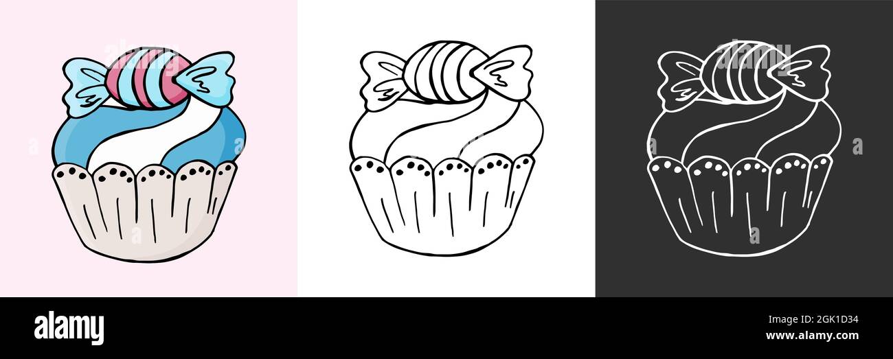 Conjunto De Iconos Cupcake Muffin Iconos En Estilo De Dibujo A Mano