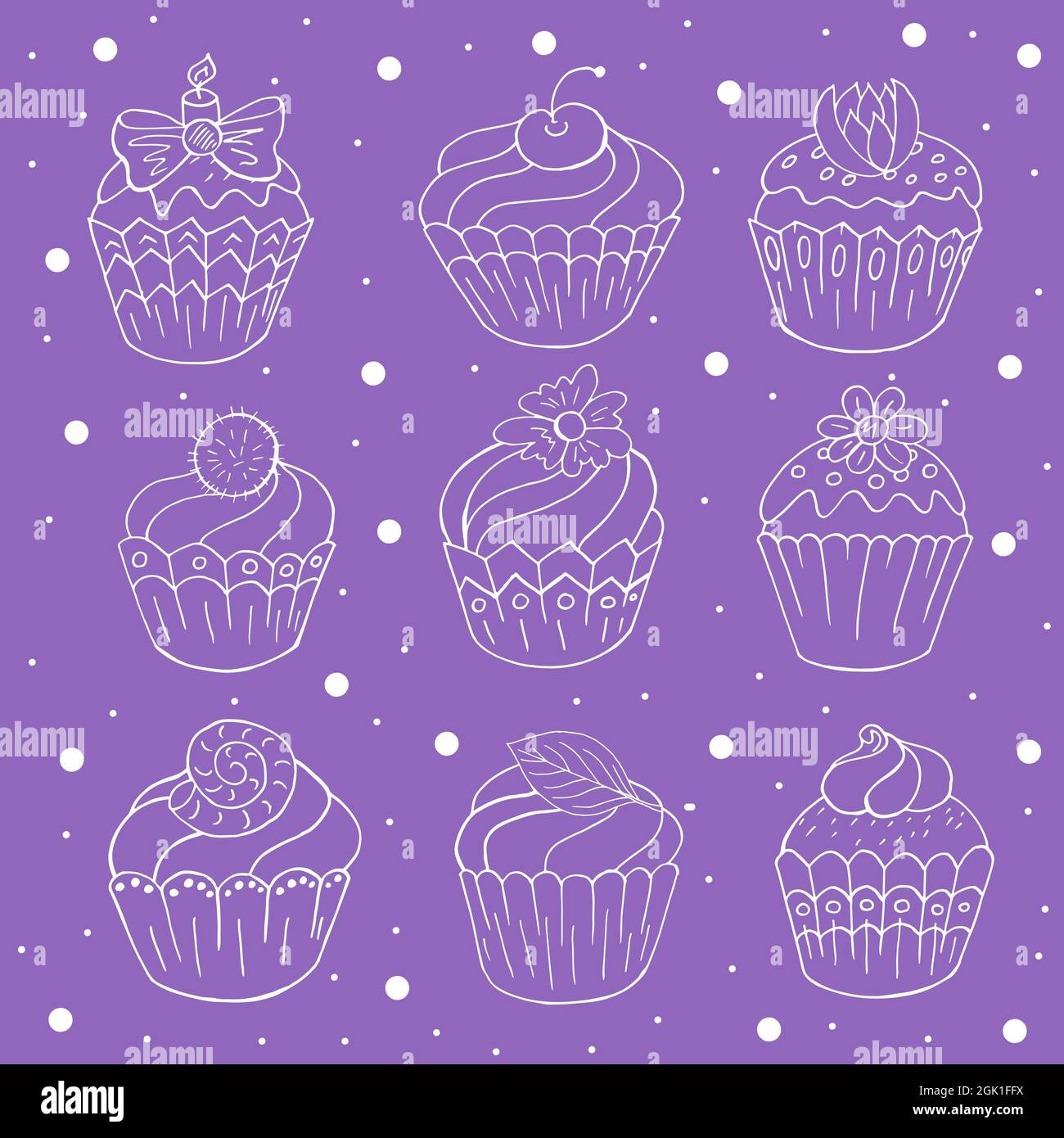 Conjunto De Iconos De Pastelitos Muffins En Estilo De Dibujo A Mano