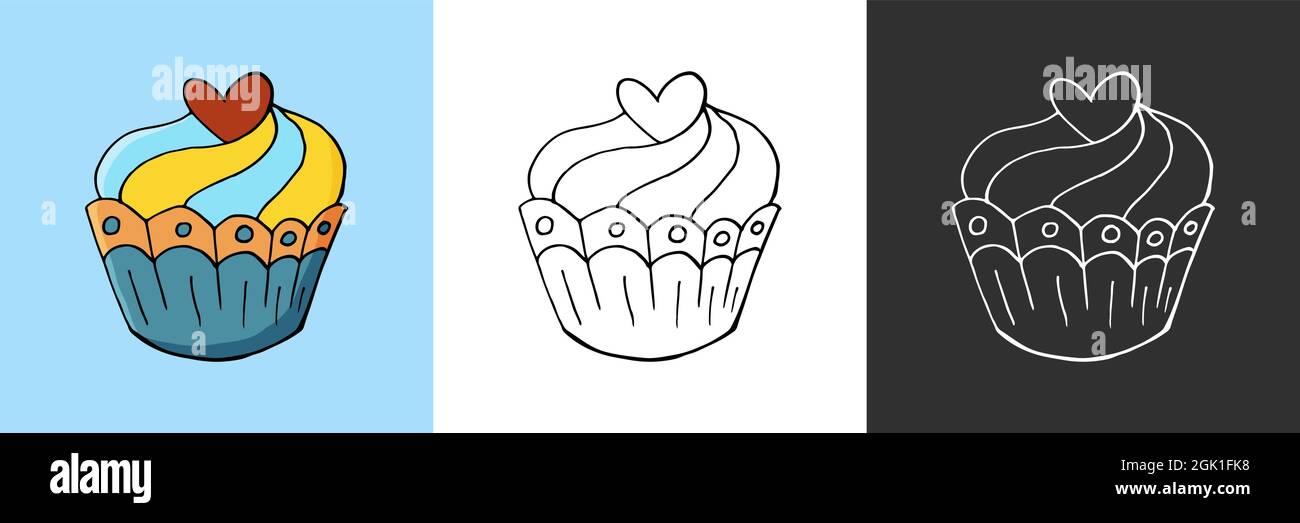 Conjunto De Iconos Cupcake Muffin Iconos En Estilo De Dibujo A Mano