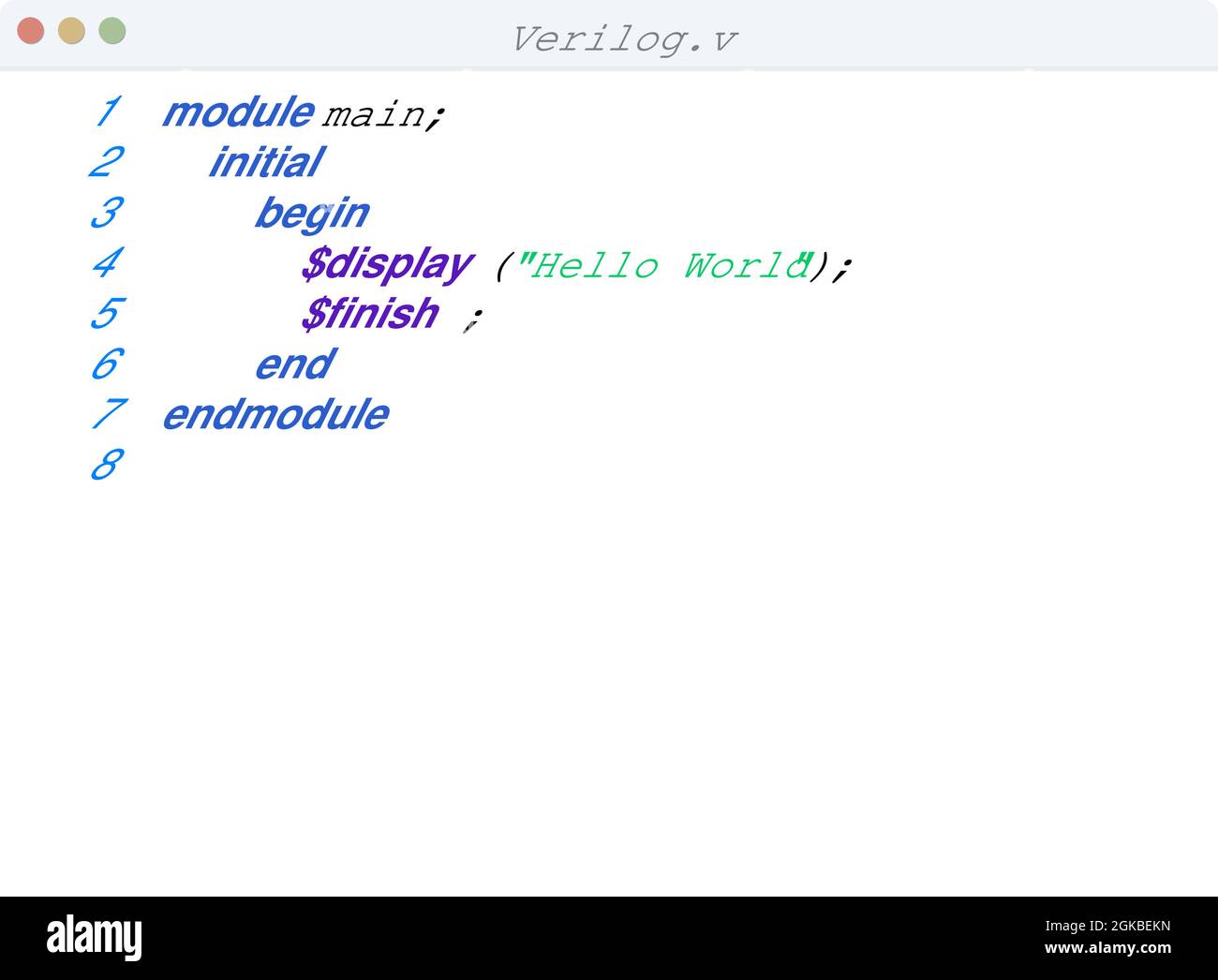 Lenguaje Verilog Ejemplo de programa Hello World en la ilustración de ... Lenguaje Verilog Ejemplo de programa Hello World en la ilustración de ...