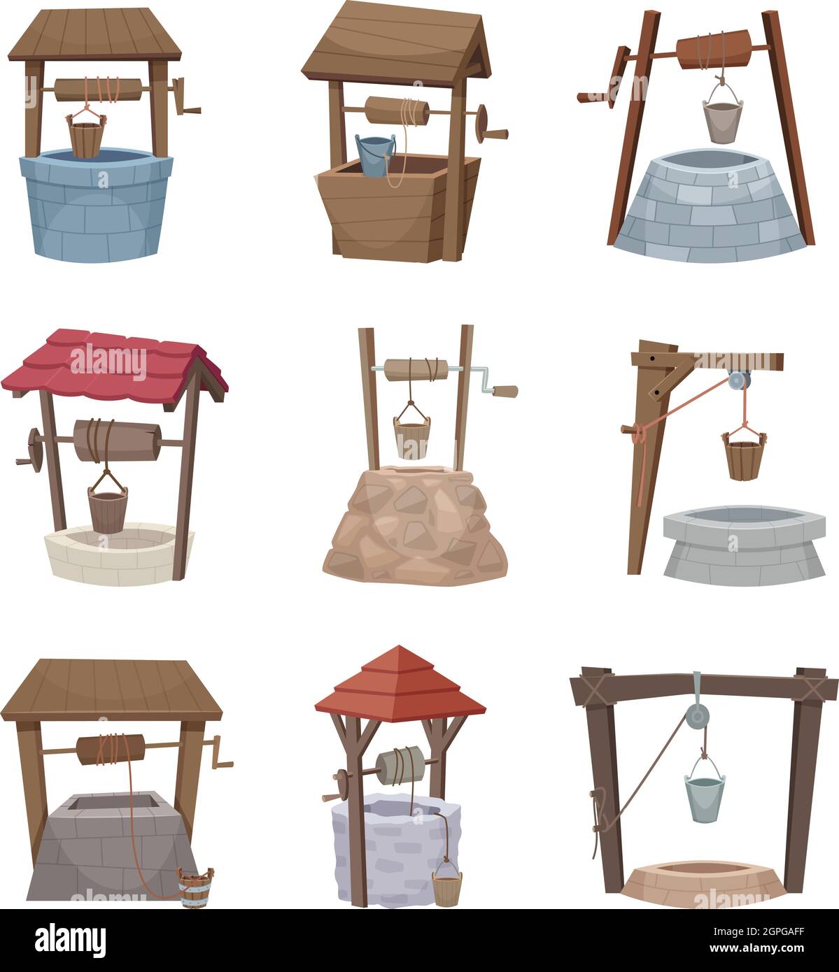 Pozo De Agua Dibujos Animados Antiguos País Wellness Pueblo Madera