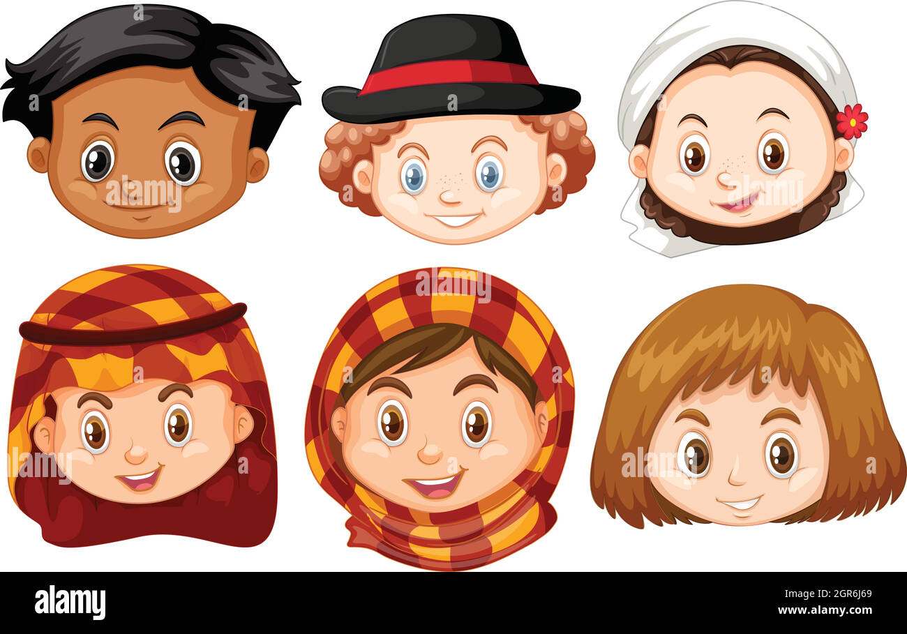 Diferentes Caras De Niños De Diferentes Países Imagen Vector De Stock