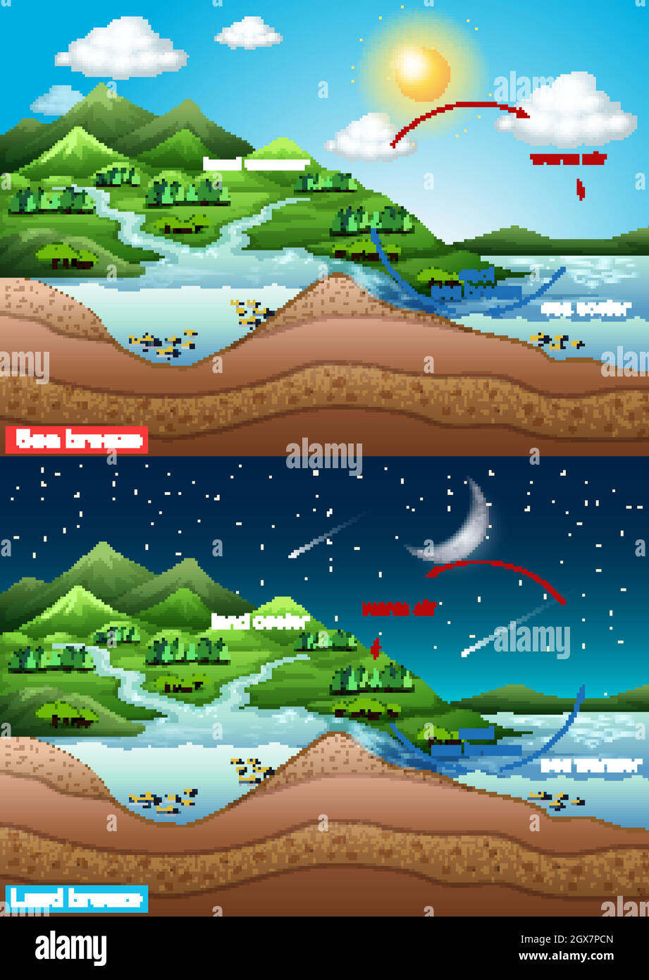 Diagrama Que Muestra La Brisa Marina Y Terrestre Imagen Vector De Stock