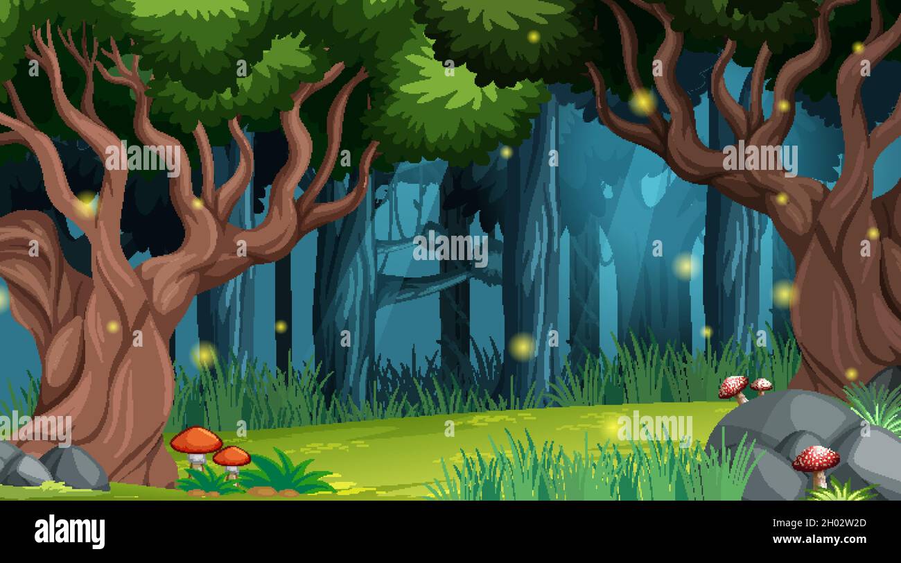 Ilustración De Fondo De Paisaje De Bosque Encantado Imagen Vector De