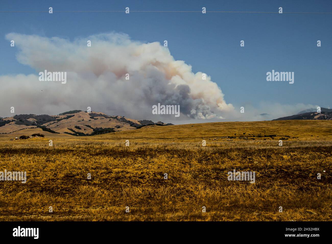Paisaje Con Impresionantes Nubes De Humo De Fuego En Un Cielo Azul
