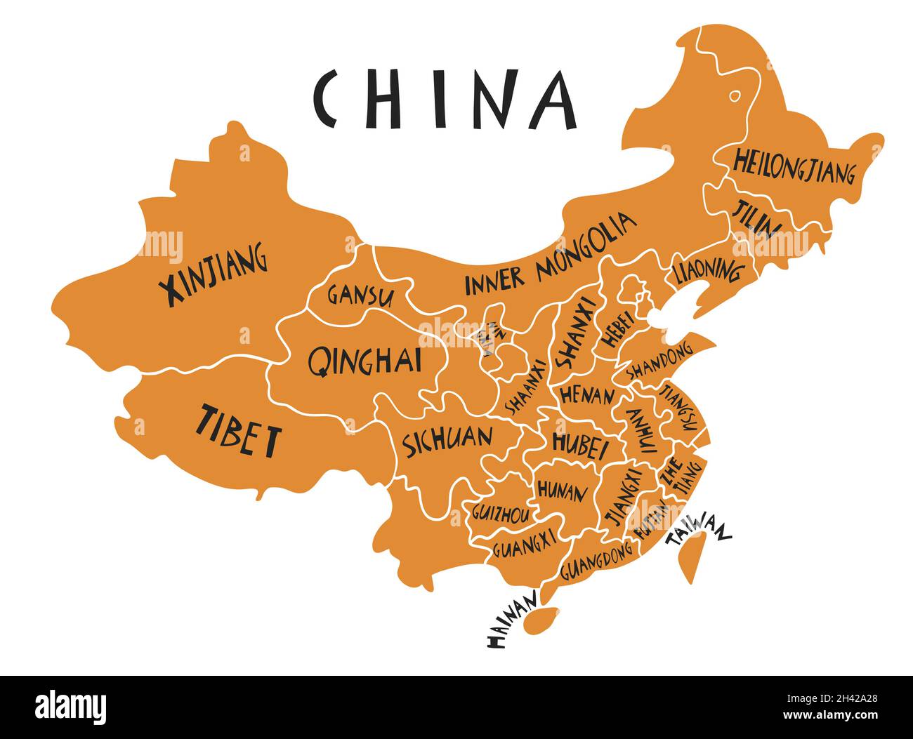 Mapa De China Estilizado Dibujado A Mano Por Vectores Ilustración De Viaje De Las Provincias De