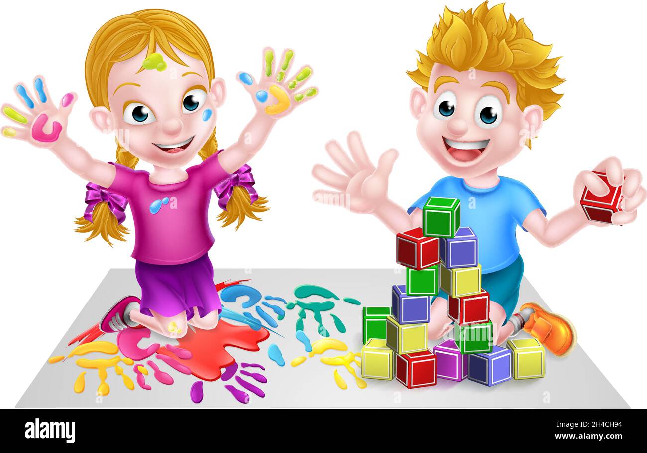 Niño y niña de dibujos animados jugando Imagen Vector de stock - Alamy Niño y niña de dibujos animados jugando Imagen Vector de stock - Alamy