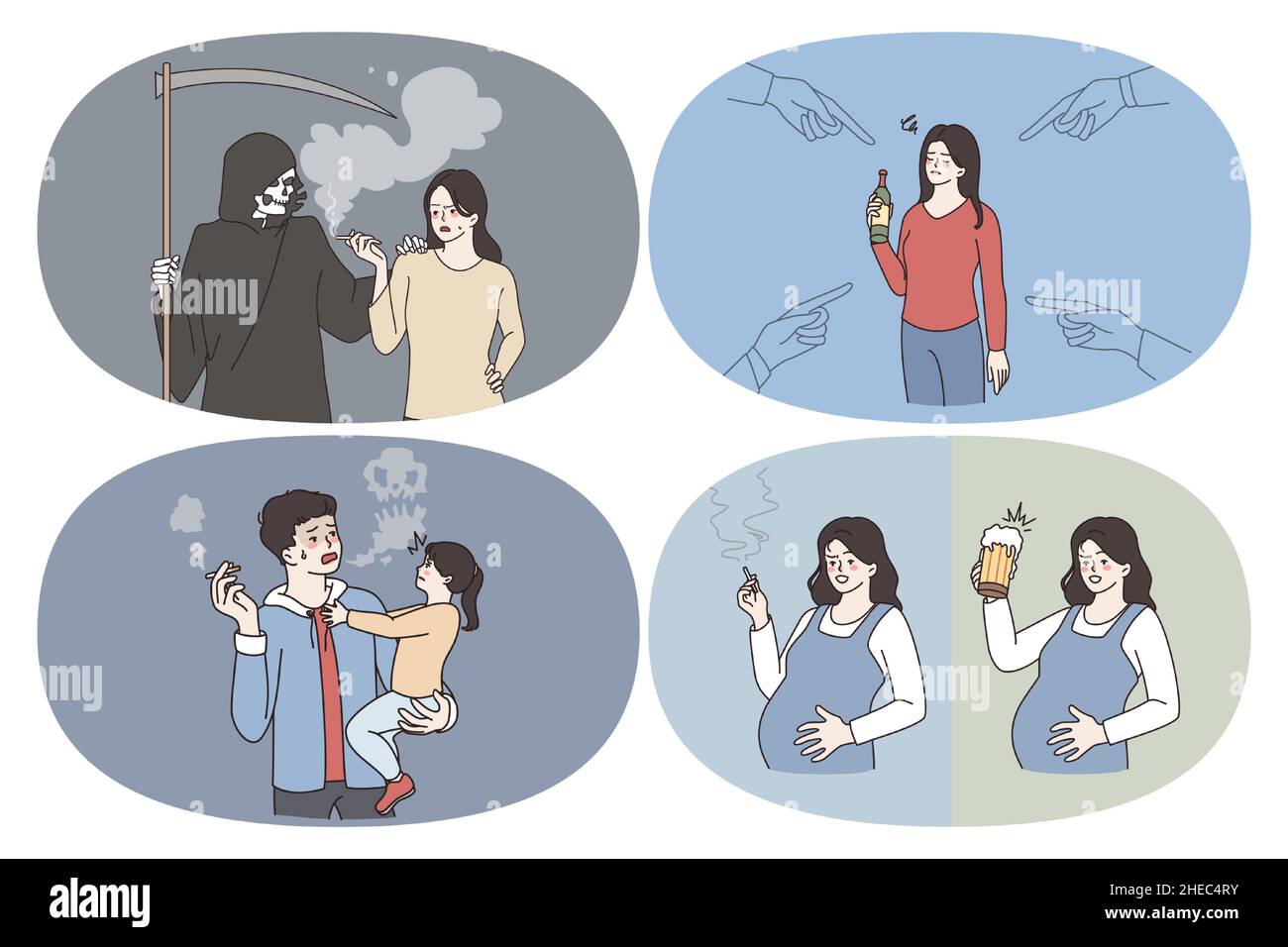 Conceptos De Malos Hábitos Y Adicciones Grupo De Jóvenes Padre Y Mujer