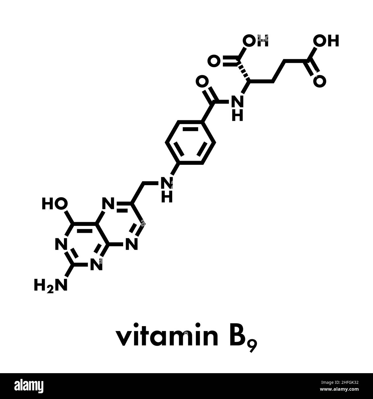 Molécula De Vitamina B9 ácido Fólico Fórmula Esquelética Imagen