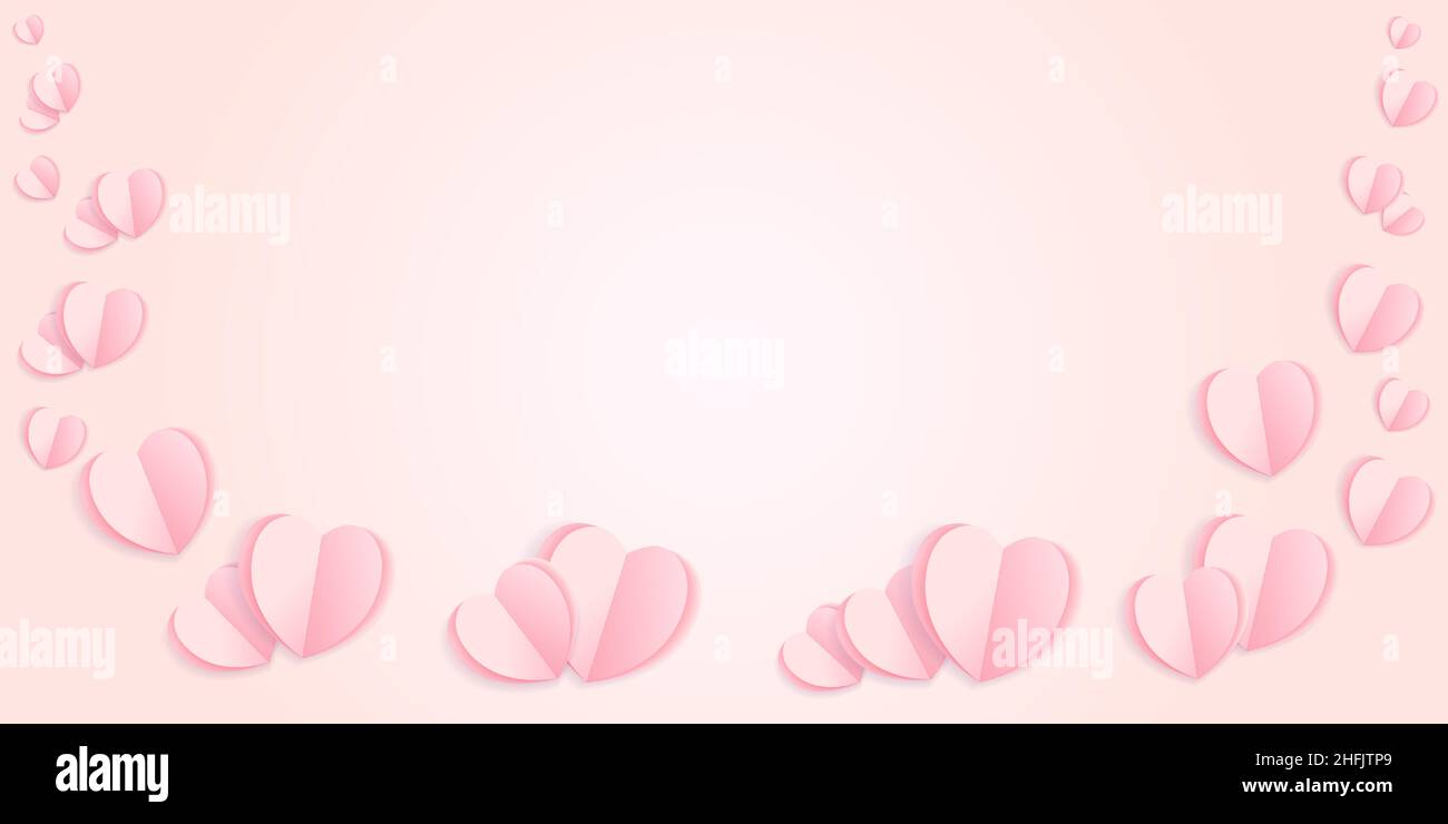 Elementos De Papel En Forma De Corazón Volando Sobre Fondo Rosa