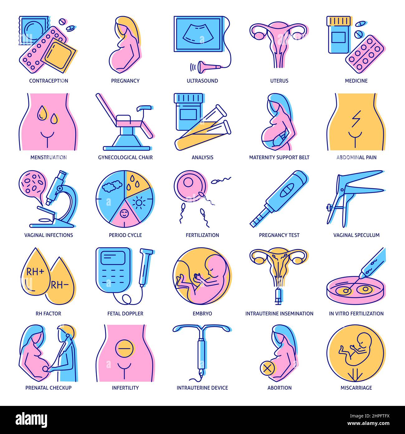 Icono De Ginecología Y Obstetricia En Estilo De Línea De Color Salud