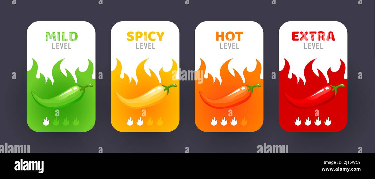 Etiquetas De Nivel Picante De Pimienta Con Llamas De Fuego Sabor Suave