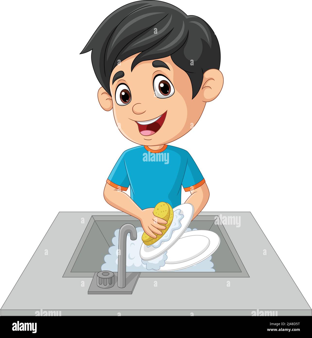 Niño pequeño de dibujos animados lavando los platos Imagen Vector de ... Niño pequeño de dibujos animados lavando los platos Imagen Vector de ...