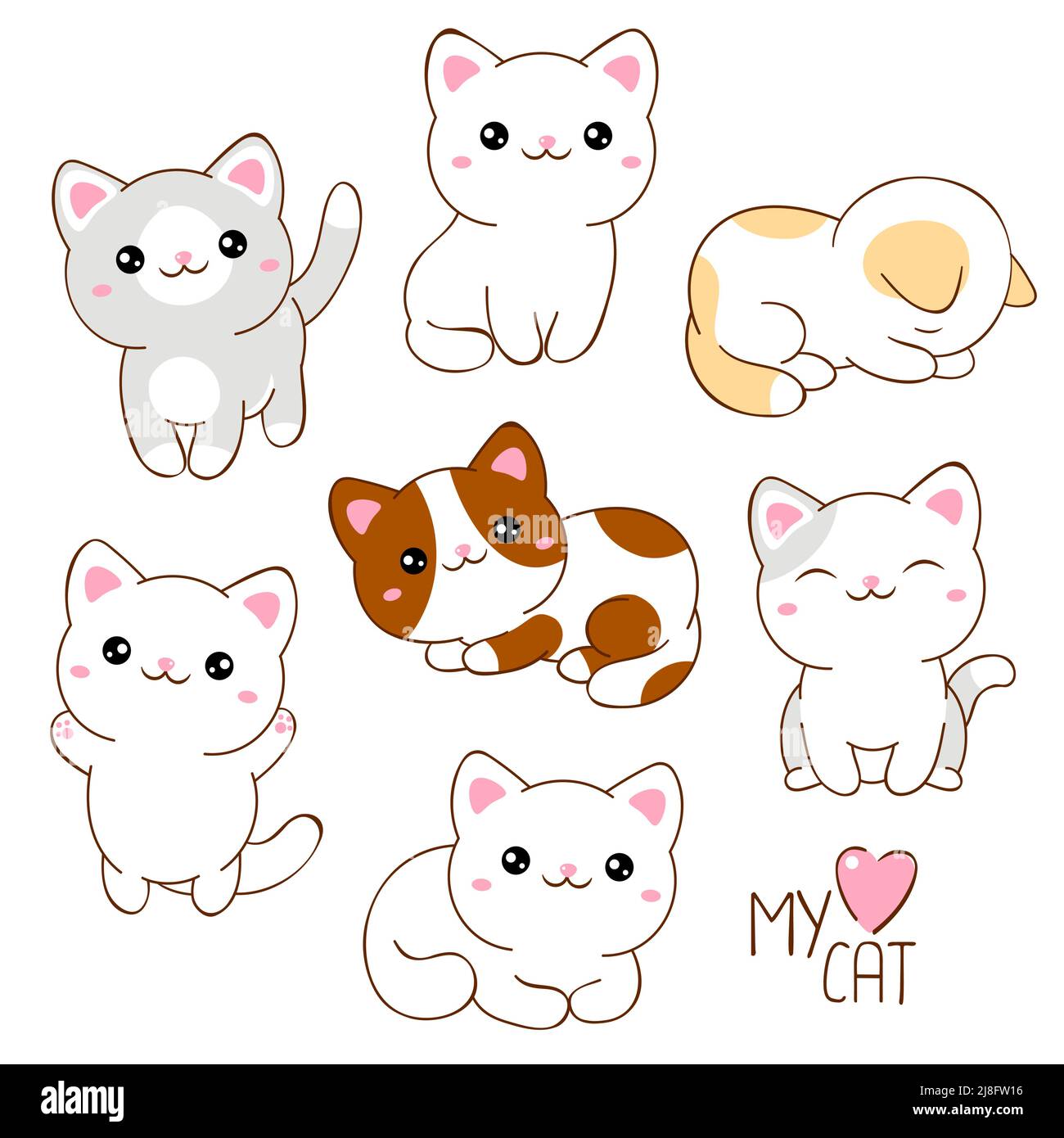 Conjunto De Gatos Lindo Estilo Kawaii Colección De Gatito Encantador