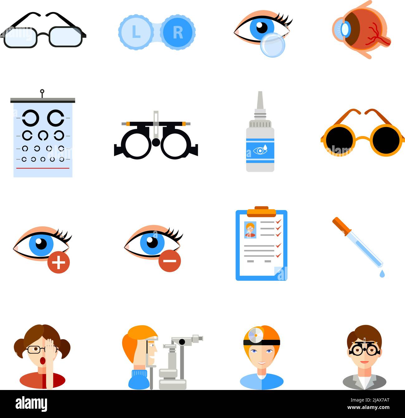 Iconos De Oftalmología Con Ojos Y Símbolos De Tratamiento Plano Aislado