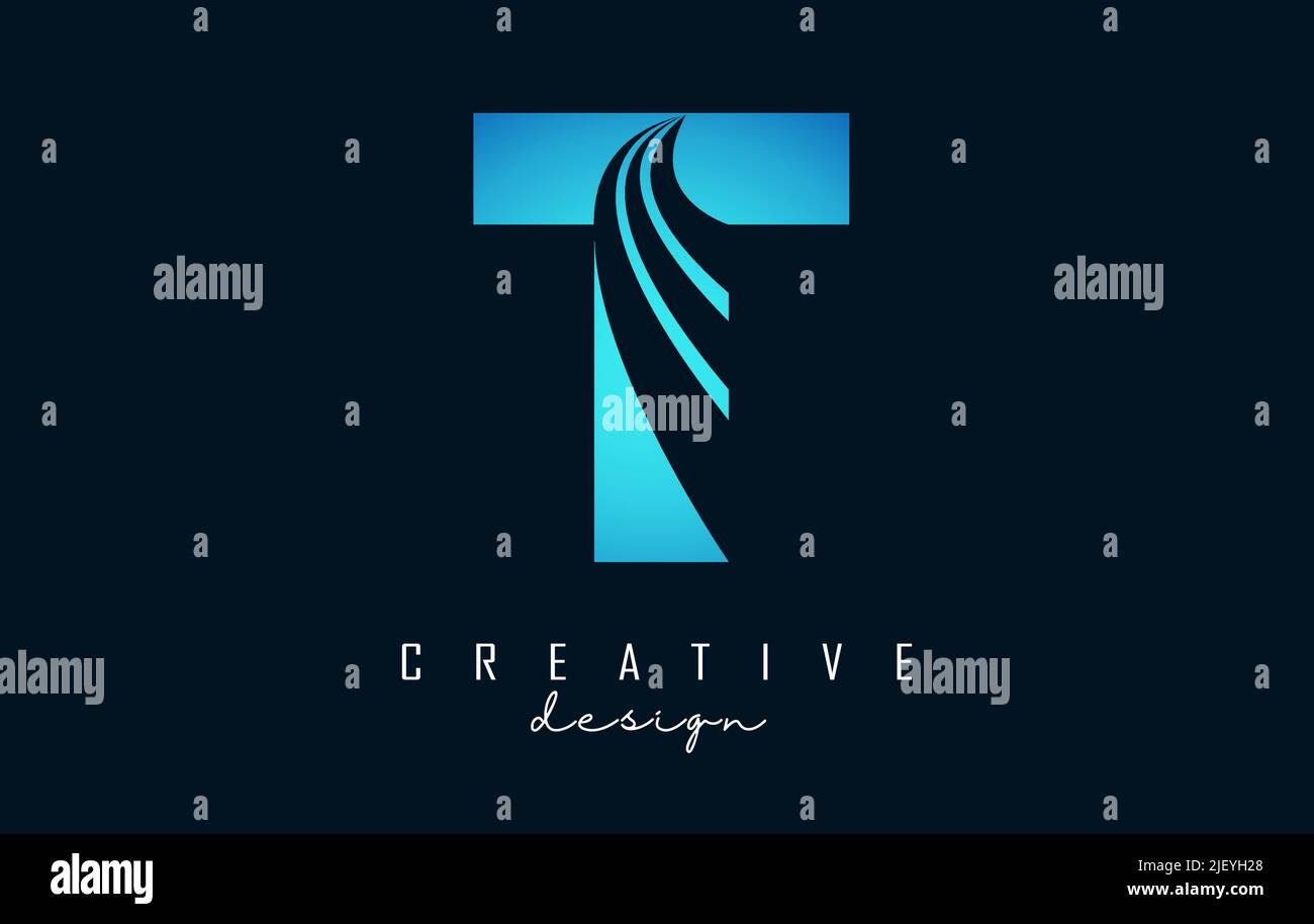 Logotipo Creativo Con Letra T Con Líneas Líderes Y Diseño De Concepto De Carretera Letra T Con