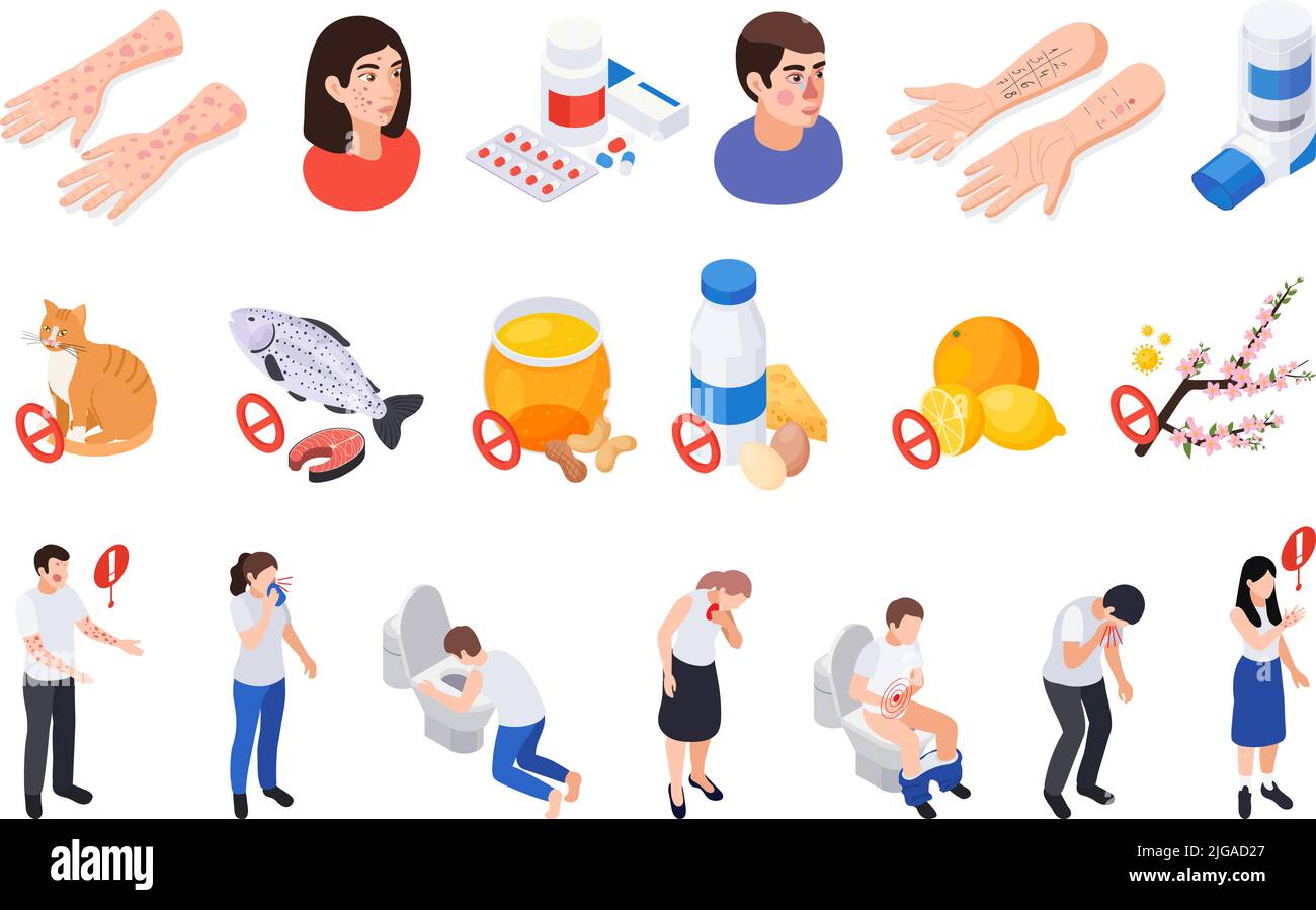 Conjunto Con Síntomas Aislados De Alergia Tratamiento Iconos