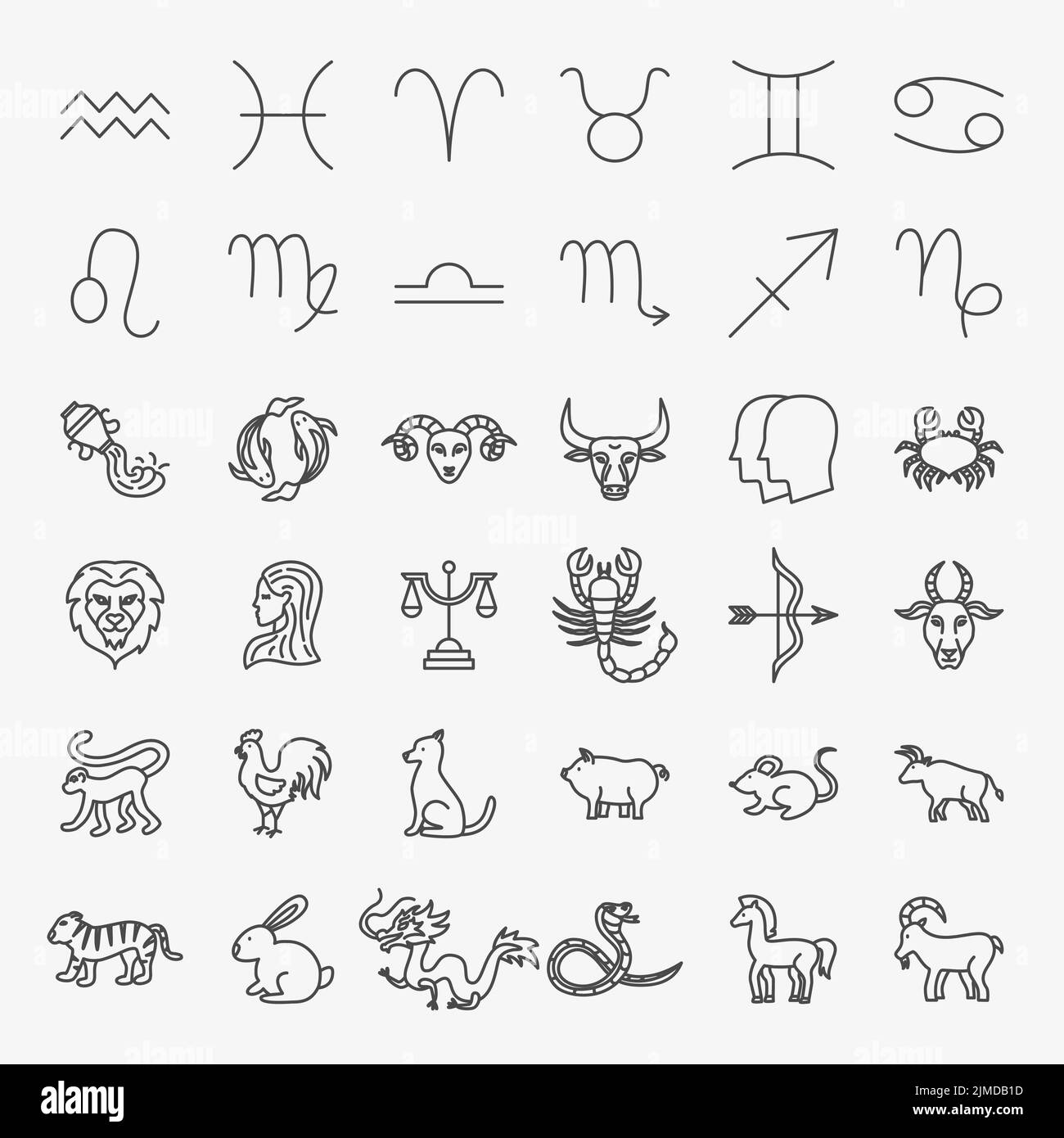 Conjunto De Iconos De Línea Del Horóscopo Zodiaco Imagen Vector De