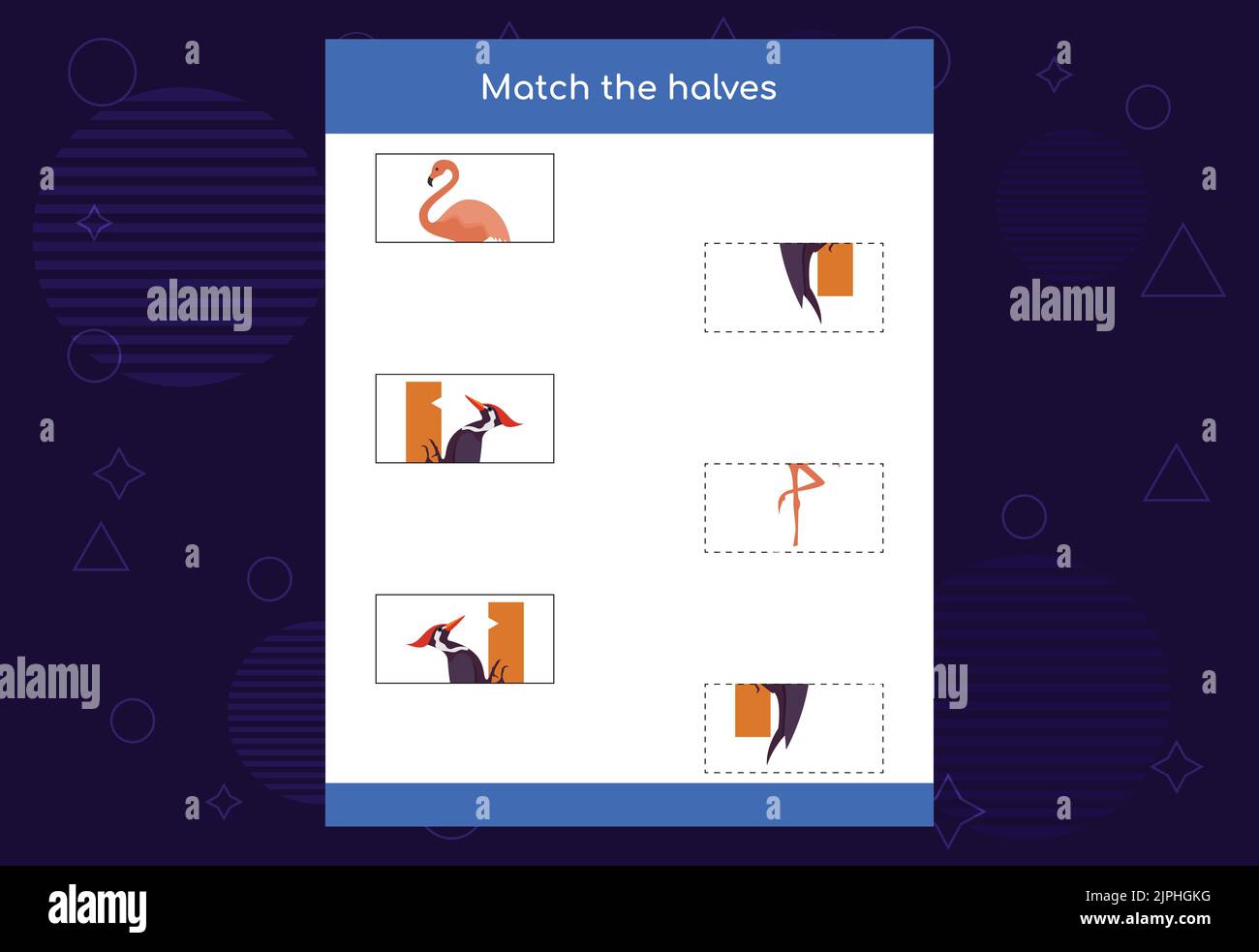 Juego de emparejamiento. Unir mitades de pájaros. Juego educativo para ... Juego de emparejamiento. Unir mitades de pájaros. Juego educativo para ...
