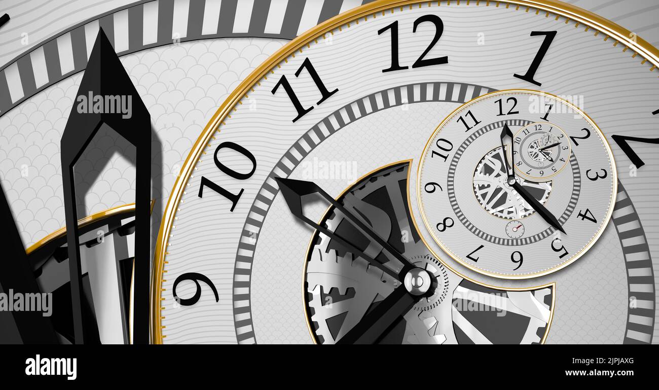 Reloj Redondo Surrealista Con Engranajes De Metal Expuesto Fondo Blanco Con Patrón Gris Y
