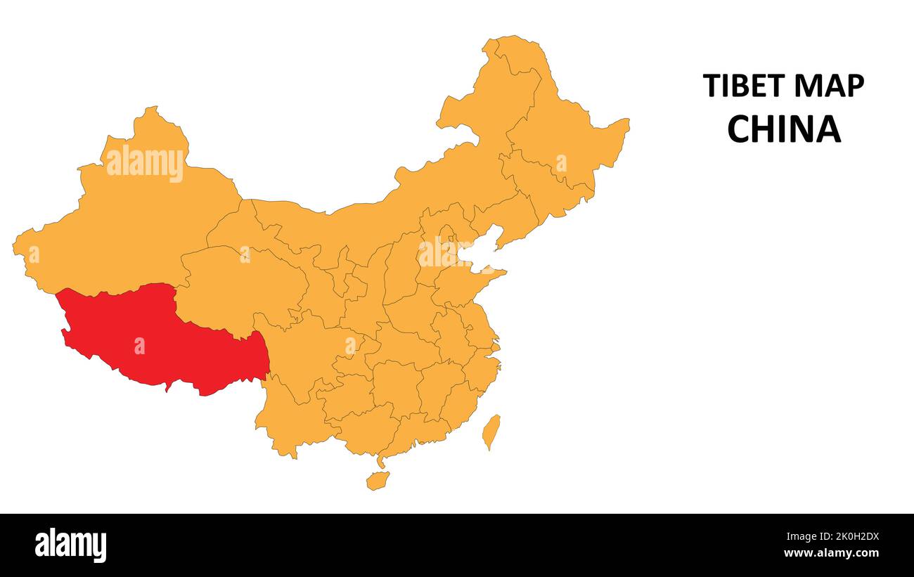 Mapa De La Provincia Del Tíbet Resaltado En El Mapa De China Con Un