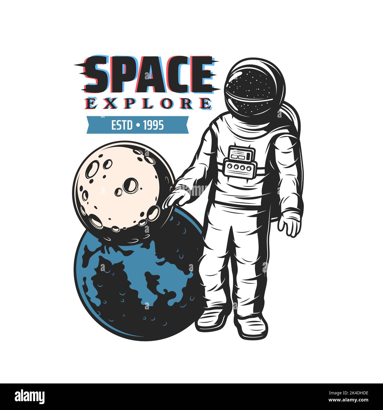 Astronauta con planetas, exploración espacial y galaxia vector icono de ... Astronauta con planetas, exploración espacial y galaxia vector icono de ...