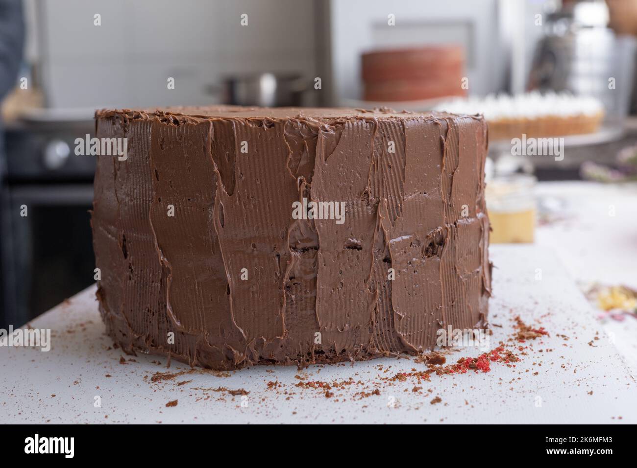 Delicioso Pastel De Chocolate Casero Decorado Con Crema De Cacao