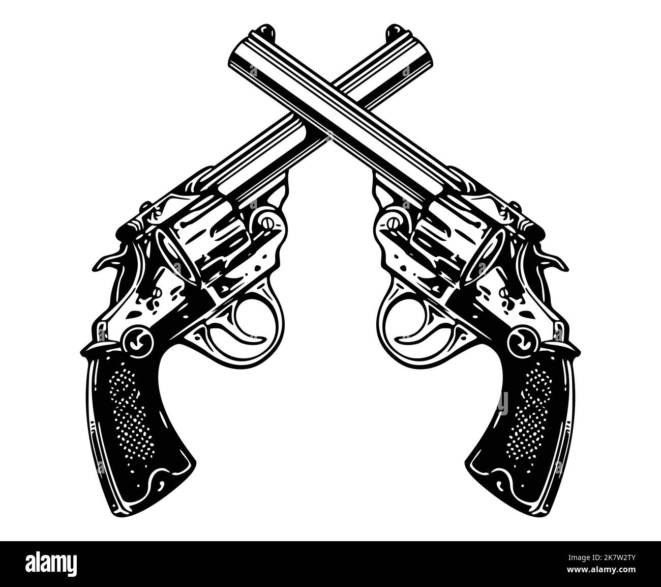 clásico doble cruzado pistolas pistolas revólveres vista lateral ...