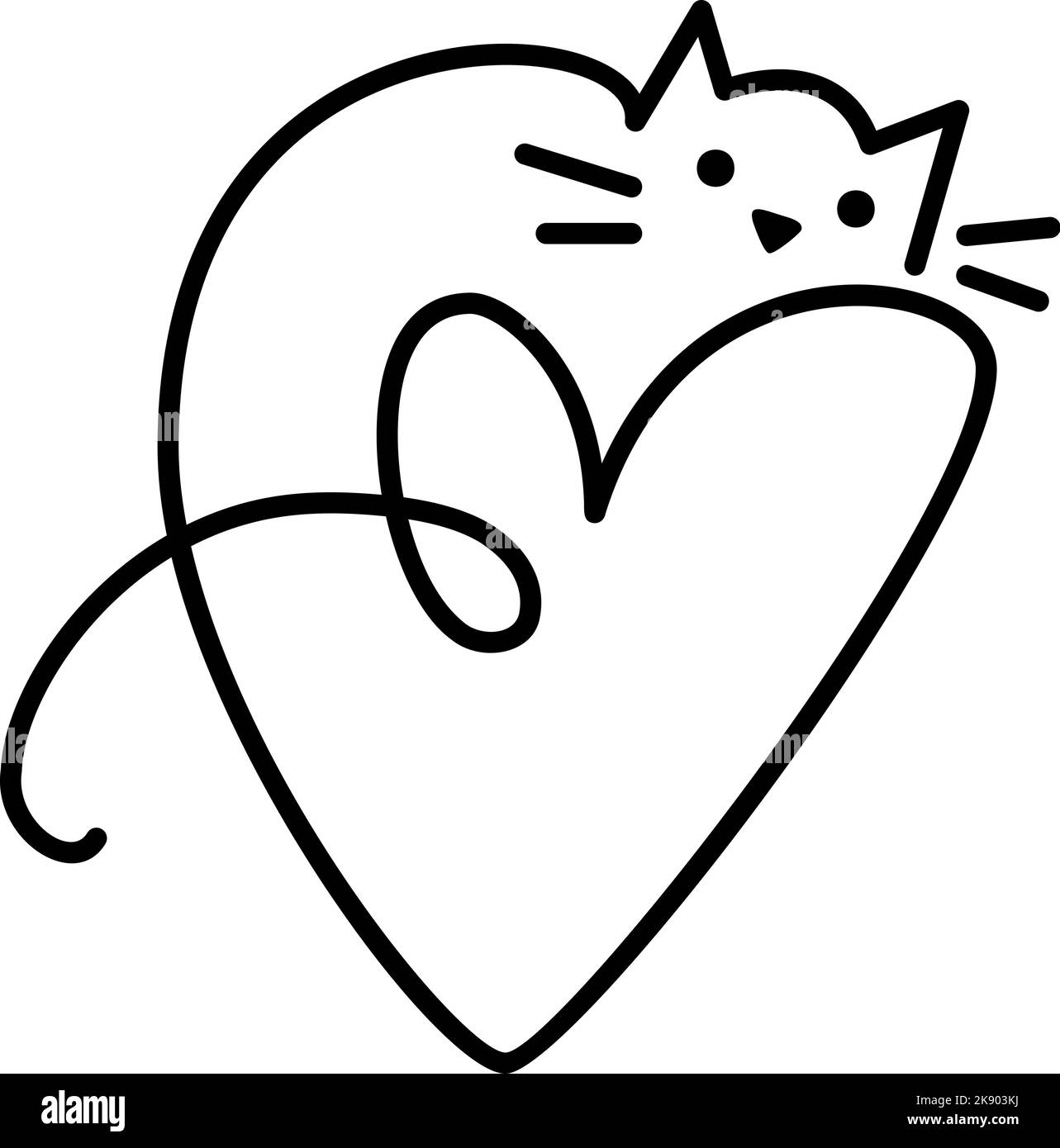 Lindo gato vectorial de una línea con logotipo en forma de corazón ... Lindo gato vectorial de una línea con logotipo en forma de corazón ...