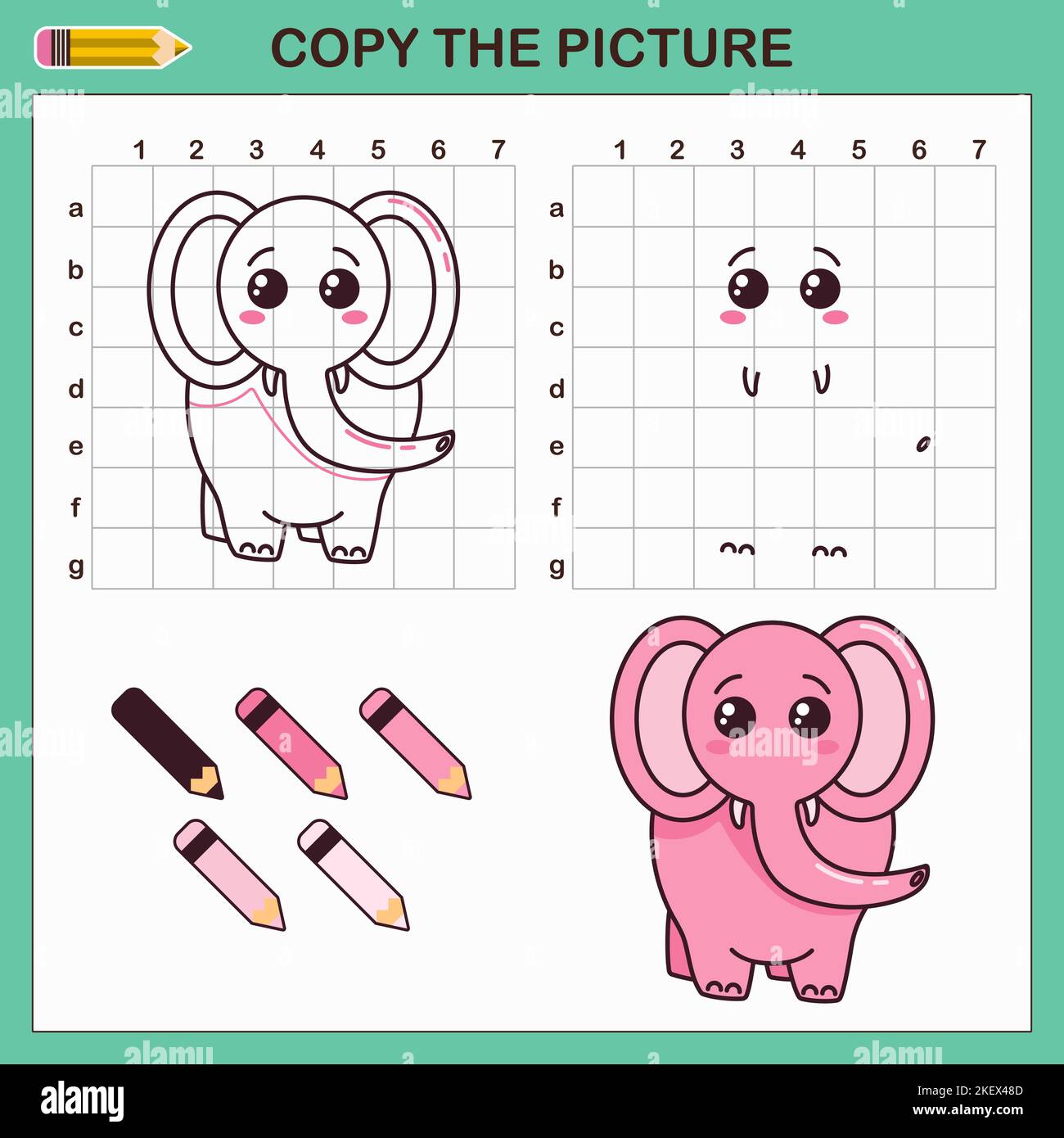 Copiar dibujo de Elephant. Hoja de trabajo de dibujo vectorial con ... Copiar dibujo de Elephant. Hoja de trabajo de dibujo vectorial con ...