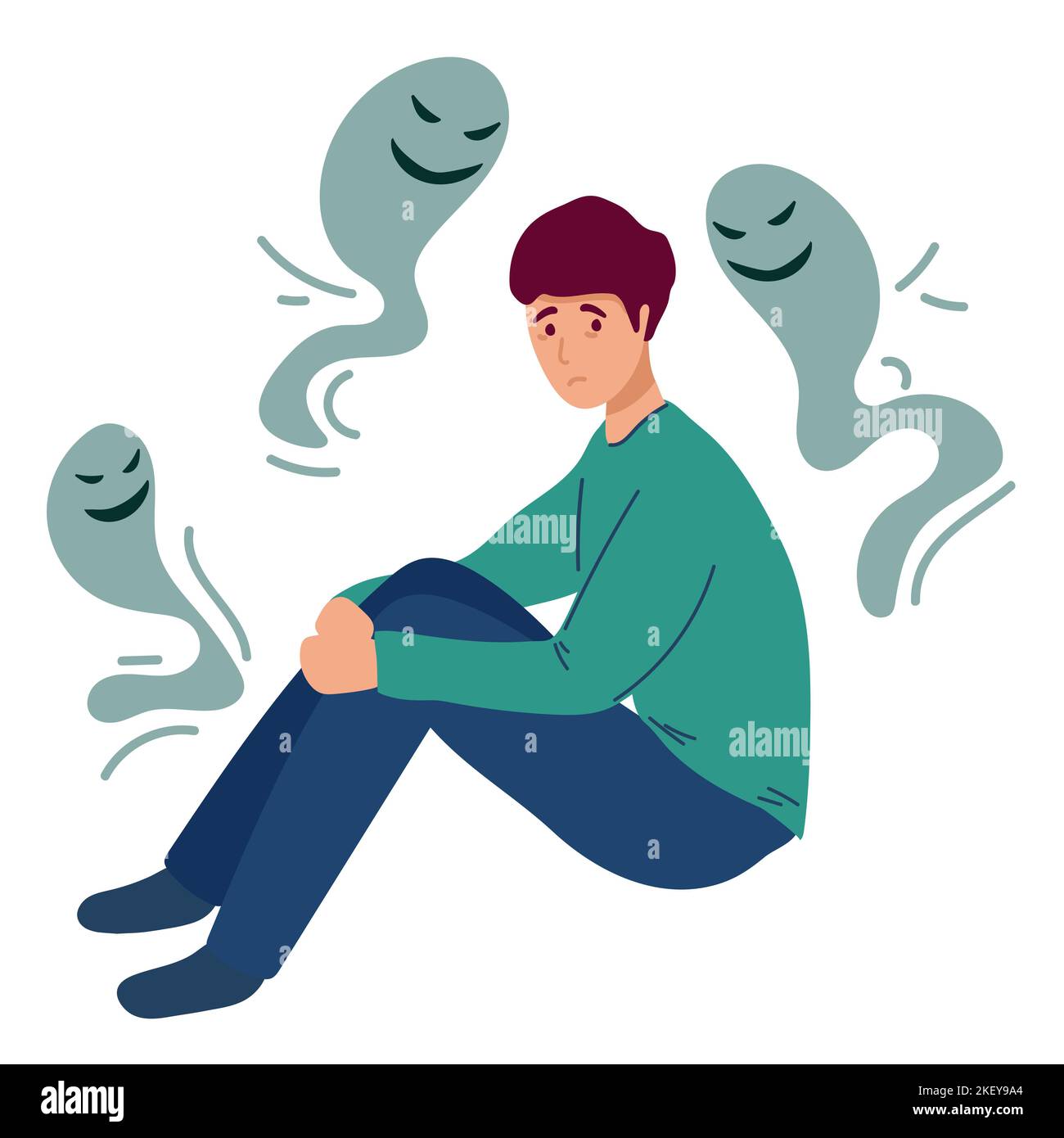 Concepto De Problema De Salud Mental Joven Rodeado De Miedos