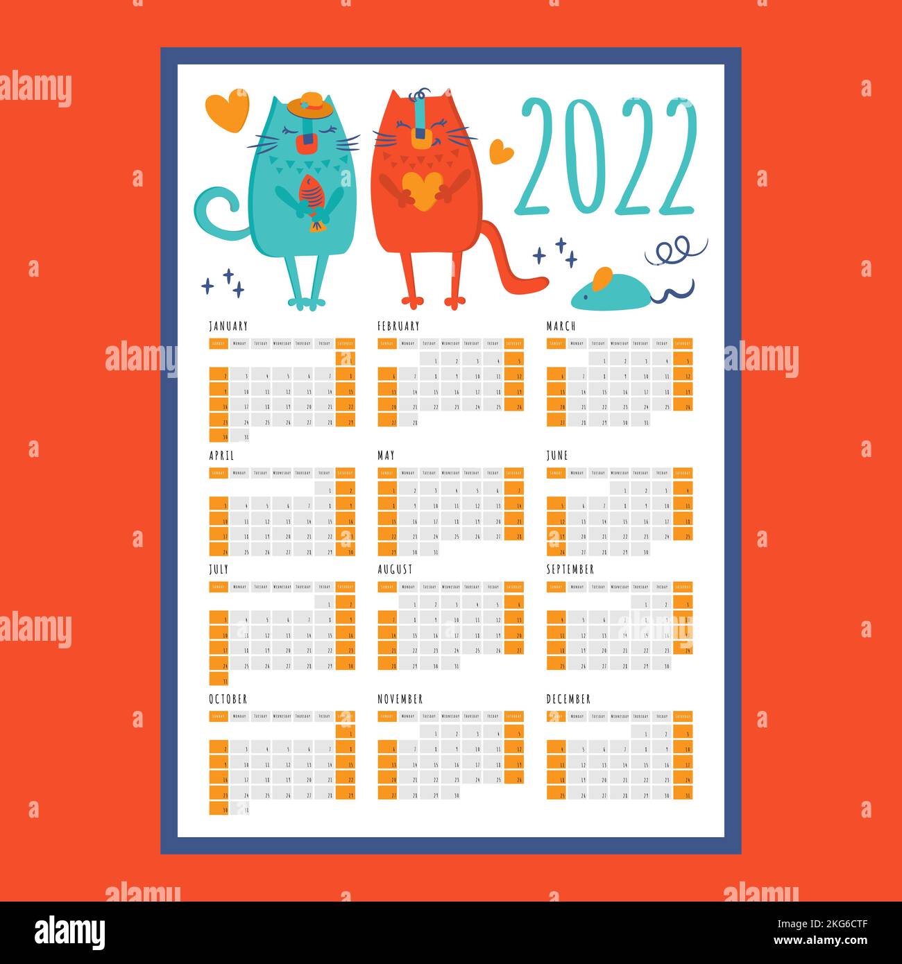 CAT LOVE CALENDARIO 2022 Año Plantilla Imprimible Organizador de ... CAT LOVE CALENDARIO 2022 Año Plantilla Imprimible Organizador de ...