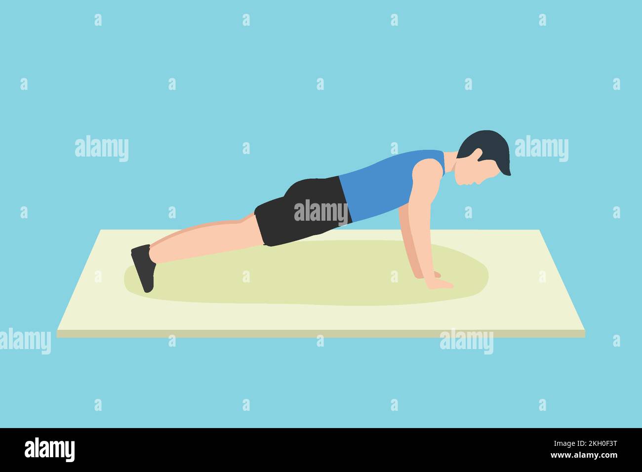 Niño haciendo ejercicio de flexiones en una ilustración vectorial de la ...