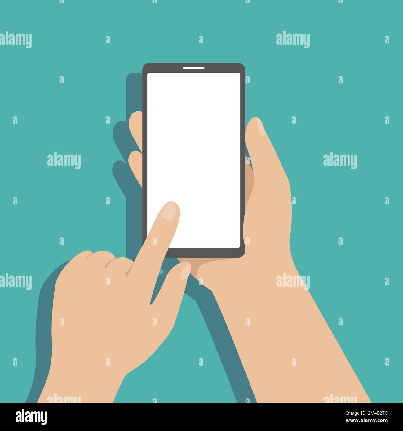 Hombre Sostenga Smartphone En La Mano Y Toque En La Pantalla Con El Dedo Ilustración Vectorial